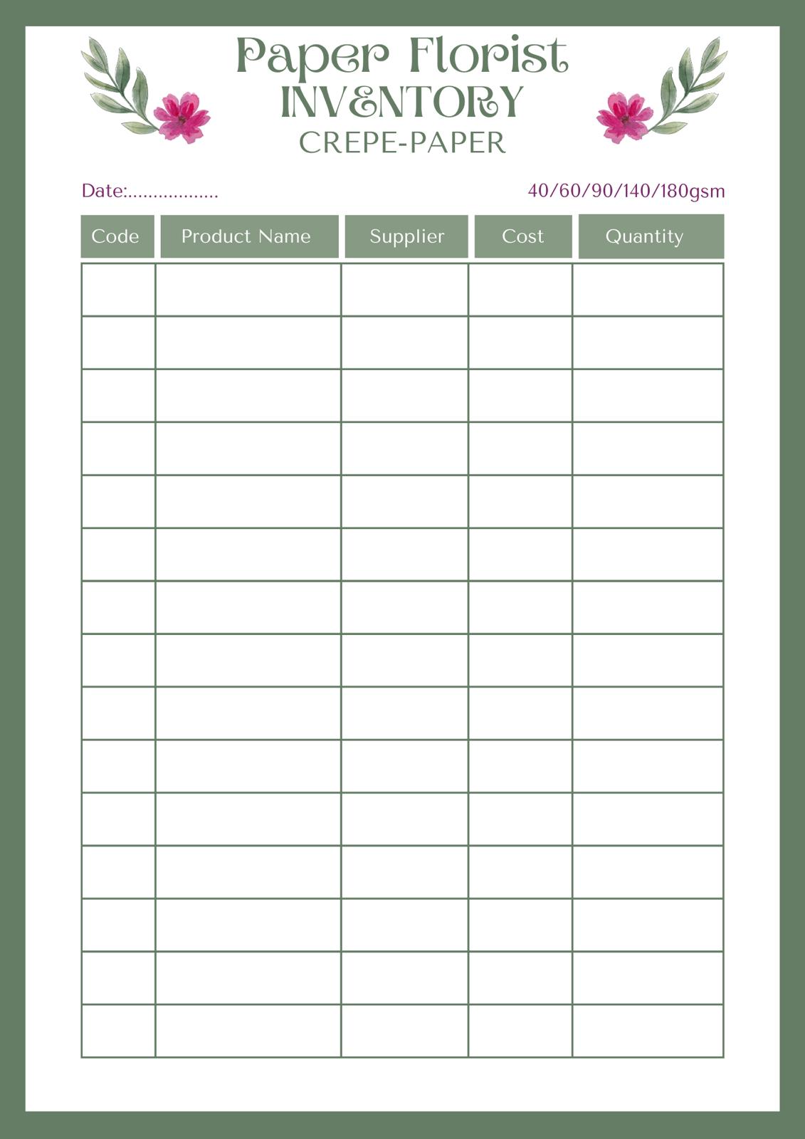 Crepe-Paper Inventory Tracker (PDF) | ThePaperPetalStudio